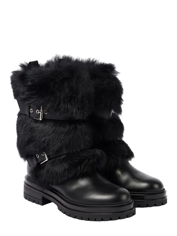 GIANVITO ROSSI Maverick Leather And Shearling Biker Boots - Black