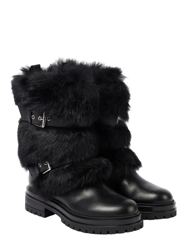 GIANVITO ROSSI Maverick Leather And Shearling Biker Boots - Black