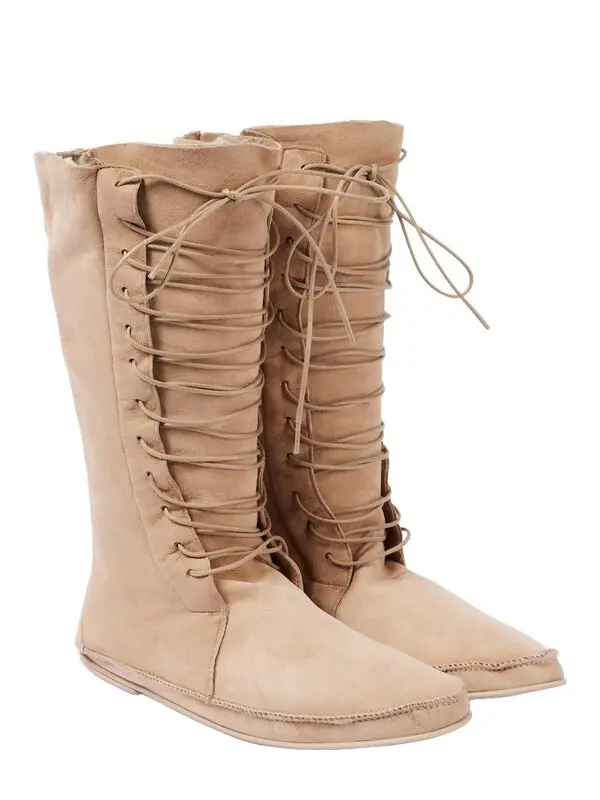 THE ROW Tyler Suede Lace-up Boots - Beige