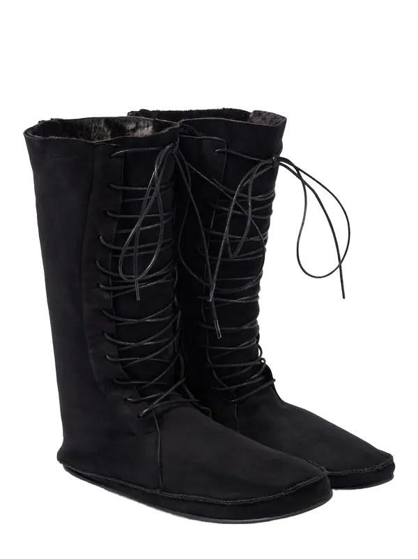 THE ROW Tyler Lace-up Suede Boots - Black