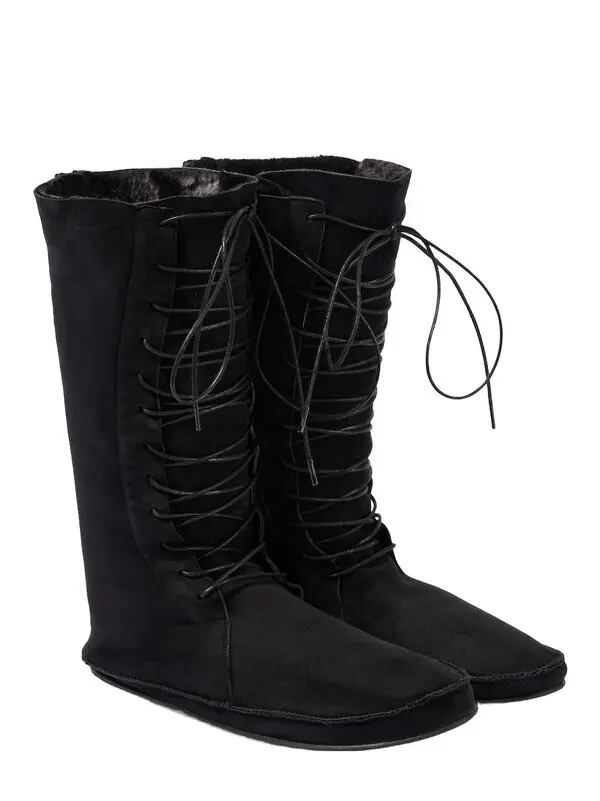 THE ROW Tyler Suede Lace-up Boots - Black