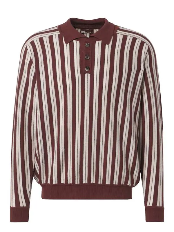 BODE Hogan Stripe Wool And Cashmere Polo Sweater - Brown