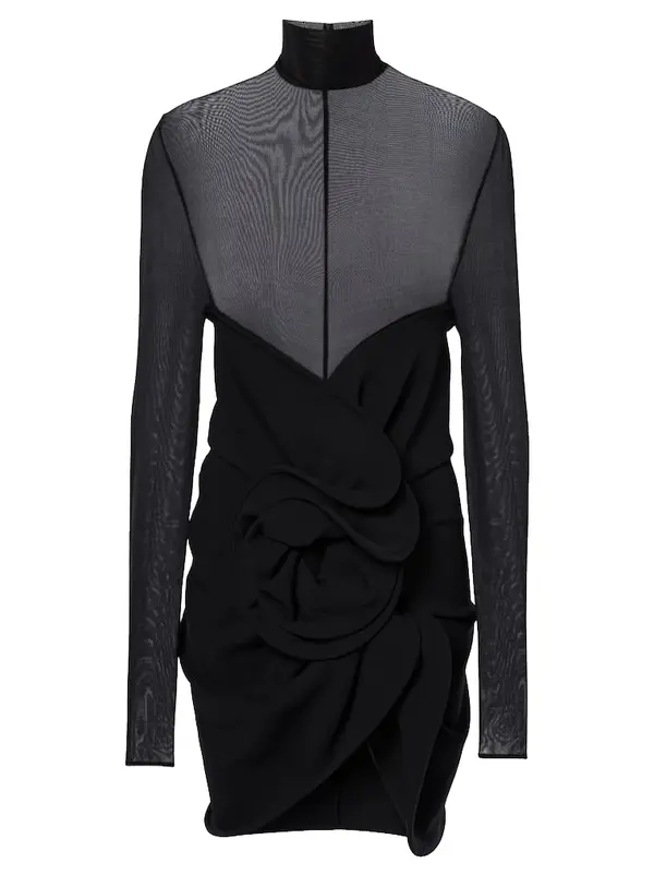 Magda Butrym Gathered Sheer Wool-blend Minidress - Black