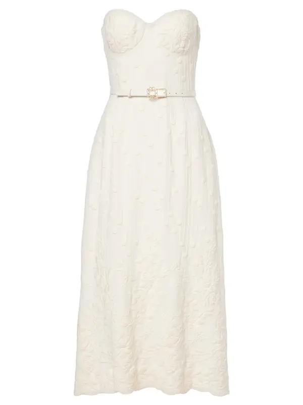 Elie Saab Embroidered Cady Midi Dress - White