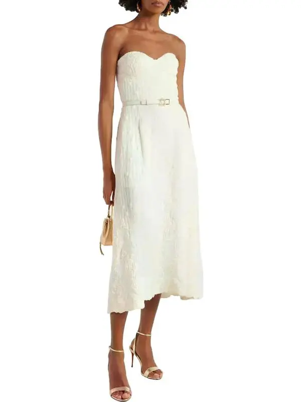 Elie Saab Embroidered Cady Midi Dress - White