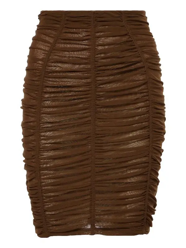 Attico Ruched Jersey Miniskirt - Brown