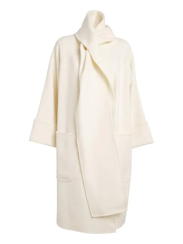 WOLK MORAIS Cashmere Cunardier High Neck Coat - Ivory