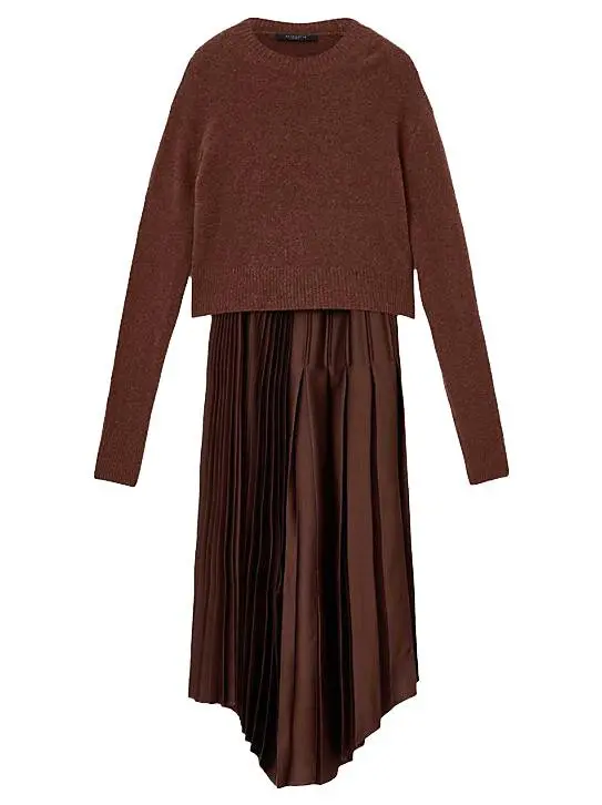 ALLSAINTS Jax 2-in-1 Pleated Maxi Dress - Chestnut Brown