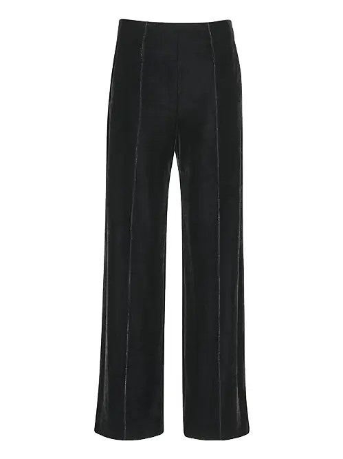 Whistles Wide-leg Mid-rise Velvet Trousers - Black