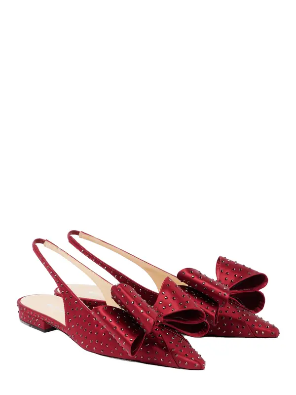Mach & Mach Le Cadeau Embellished Slingback Flats - Red