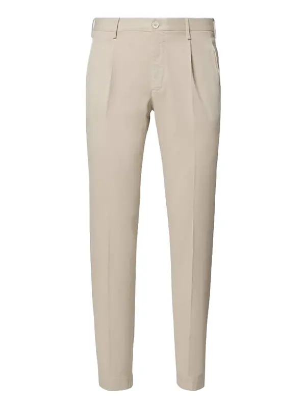 SLOWEAR Incotex Pleated Cotton Tapered Trousers - Beige