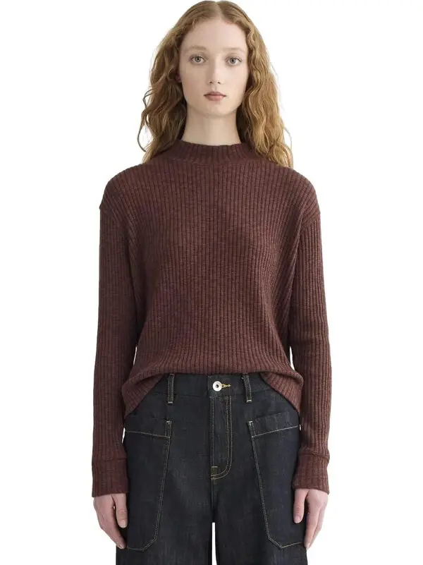 Everlane Cozy Rib Funnel-neck Top - Dark Mahogany