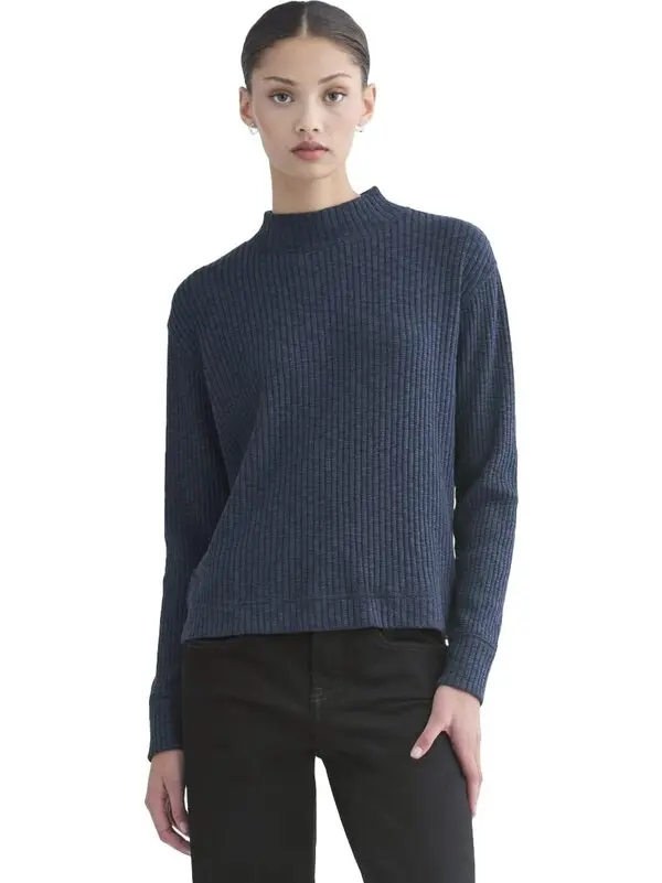 Everlane Cozy Rib Funnel-neck Top - Navy