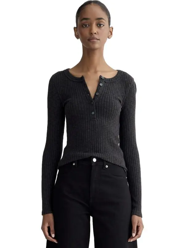 Everlane Cozy Rib Henley - Black