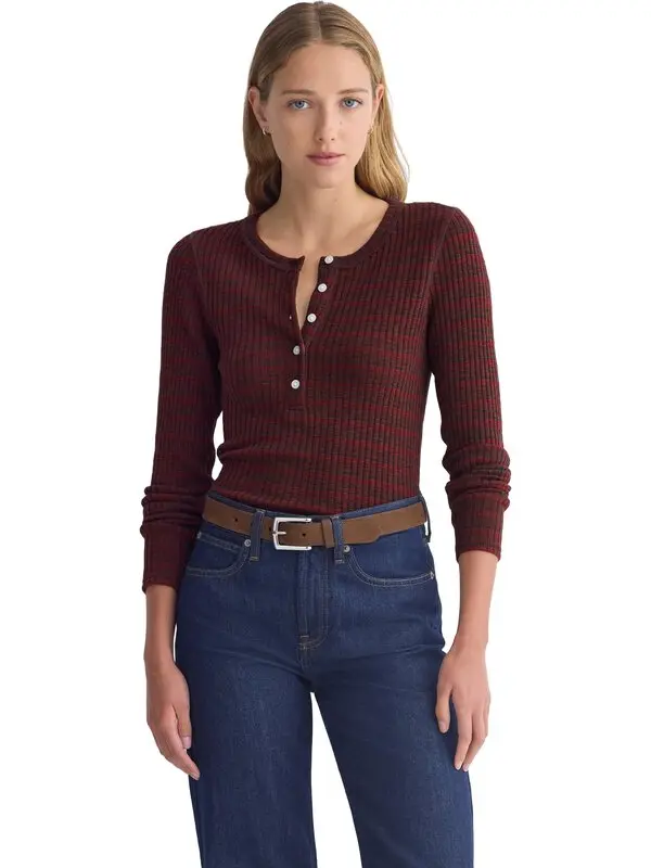 Everlane Cozy Rib Henley Top - Cabernet/coffee Bean