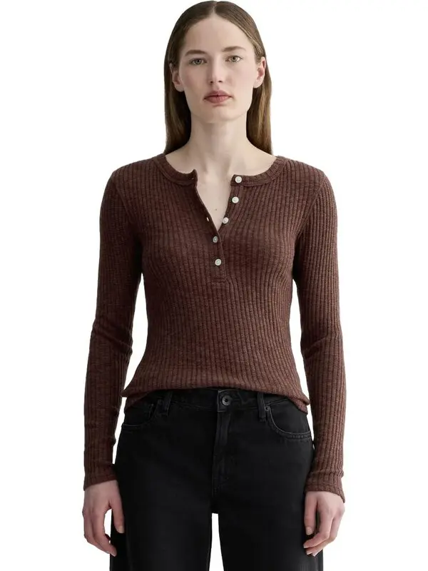 Everlane Cozy Rib Henley - Dark Mahogany