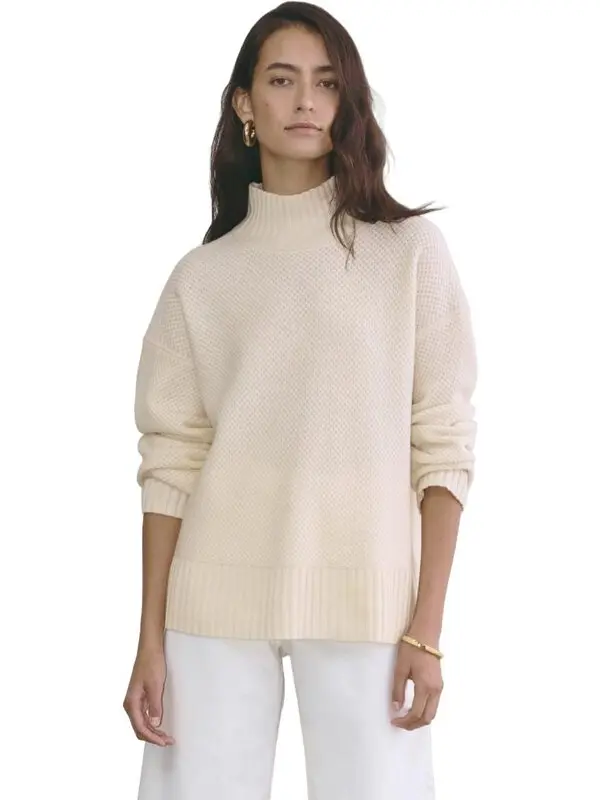 Everlane Honeycomb Funnel Neck Wool Cashmere Sweater - Bone