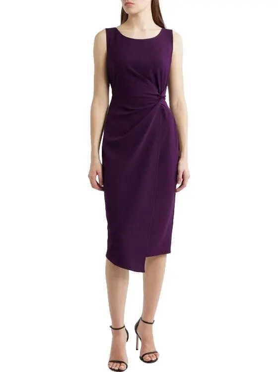 CONNECTED APPAREL Side Knot Sleeveless Sheath Midi Dress - Aubergine