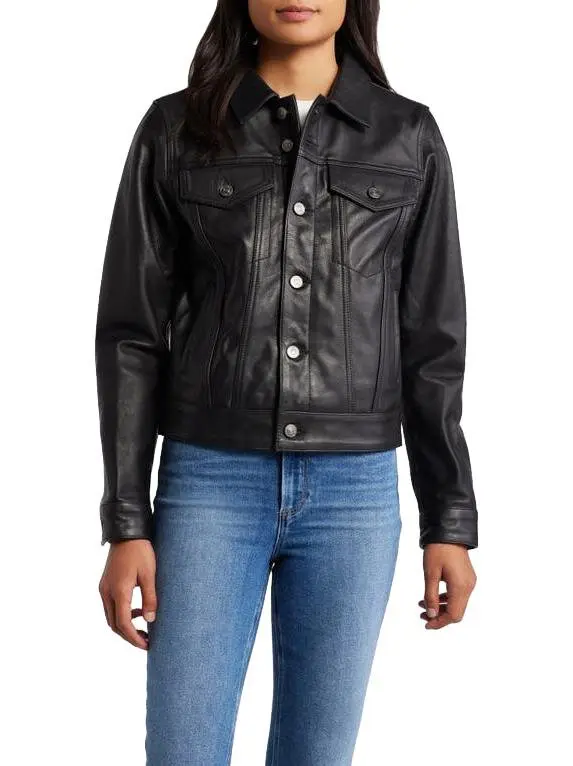 SCHOTT Leather Trucker Jacket - Black