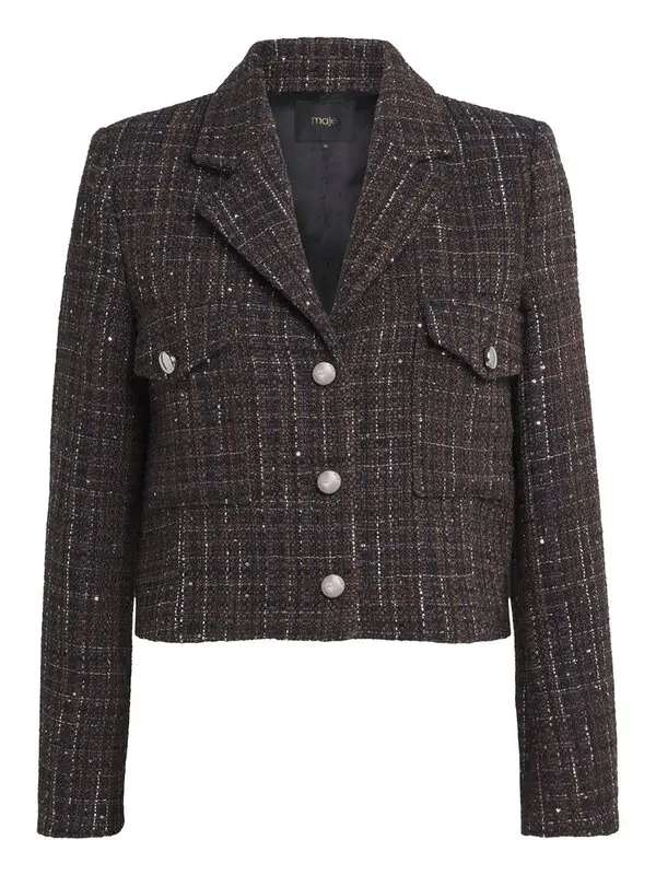 Maje Tweed Cropped Jacket - Brown
