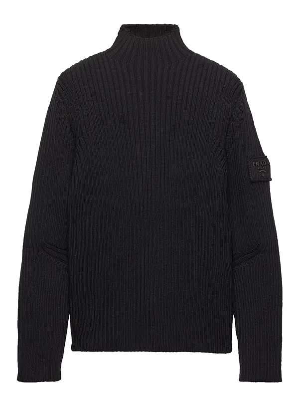 Prada Ribbed Wool Mock-neck Sweater - Nero