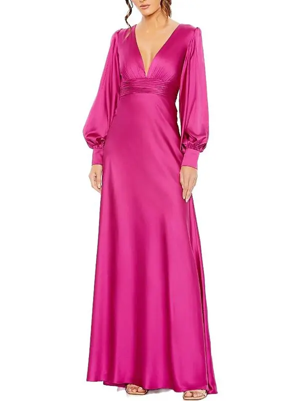 Mac Duggal Charmeuse V-neck Gown - Magenta