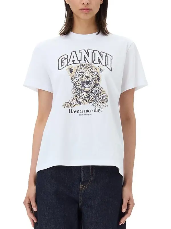 GANNI Basic Jersey Relaxed Tee - Leopard