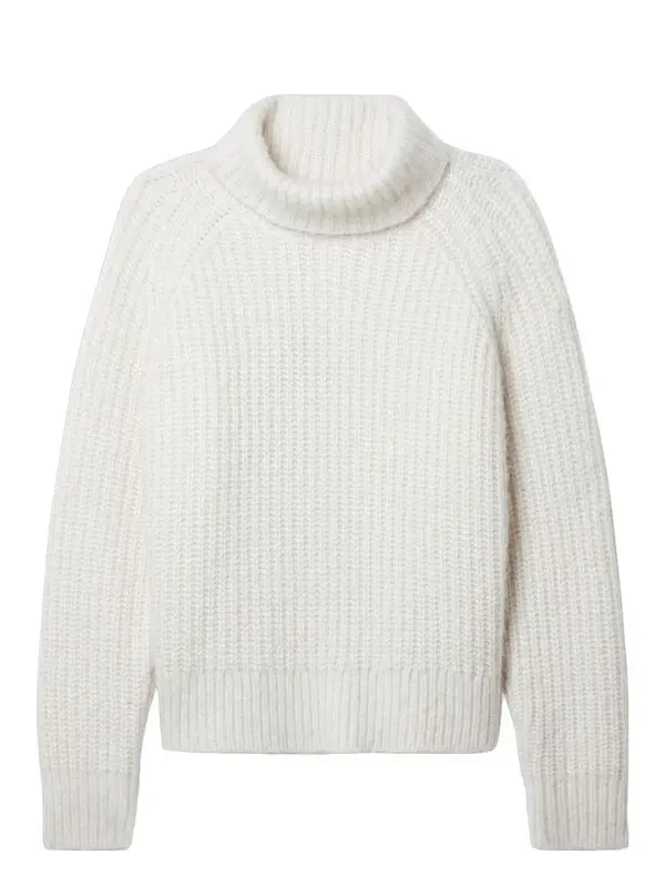 NILI LOTAN Amaya Ribbed Cashmere Turtleneck Sweater - Ivory