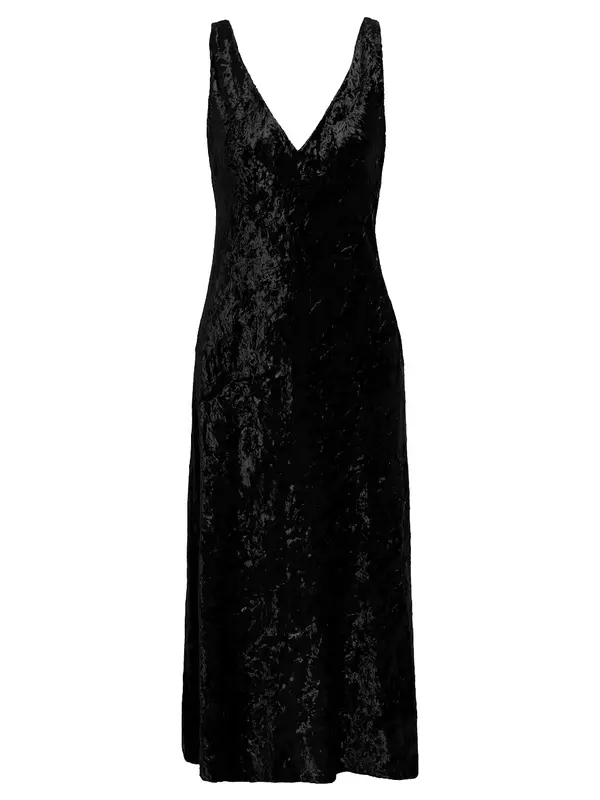 Vince Crushed Velvet Midi Slip Dress - Black