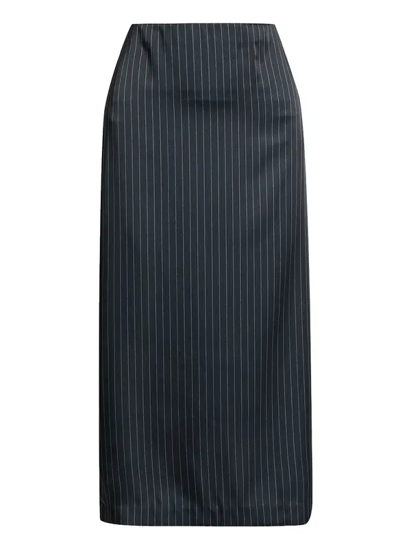 Vince Pinstriped Satin Midi Skirt - Midnight Blue