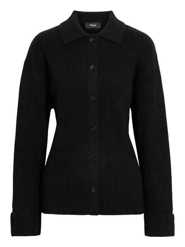 Theory Ribbed Merino Wool And Cashmere-blend Cardigan - Black