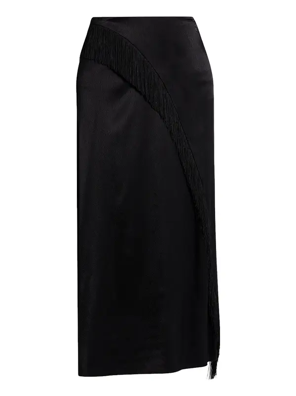 Vince Fringed Satin Midi Skirt - Black