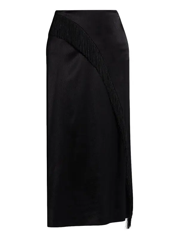 Vince Fringed Satin Midi Skirt - Black