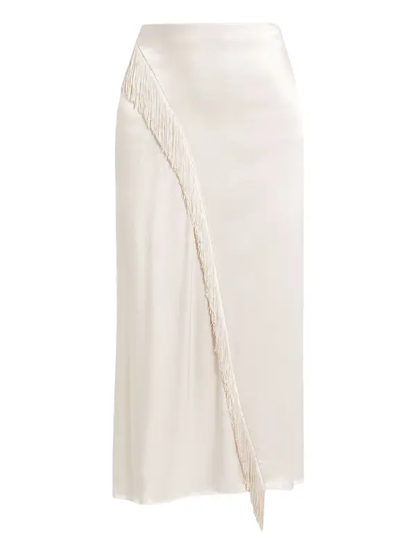 Vince Fringed Satin Midi Skirt - Ecru
