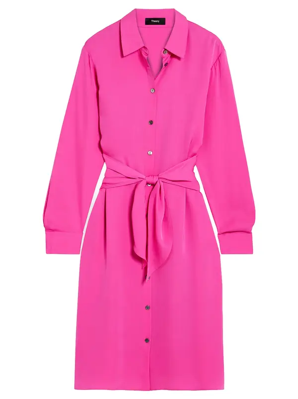 Theory Silk Crepe De Chine Shirt Dress - Bright Pink