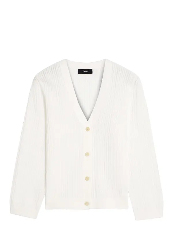 Theory Cropped Ribbed Cardigan - White