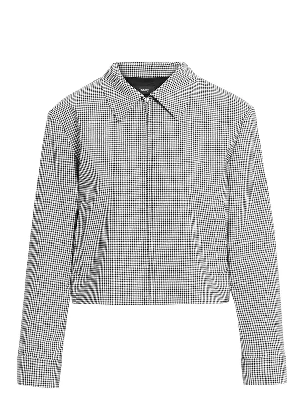 Theory Cropped Gingham Wool-blend Jacket - Black