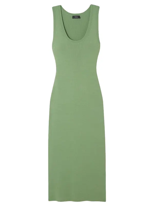 Theory Ribbed-knit Midi Dress - Sage Green