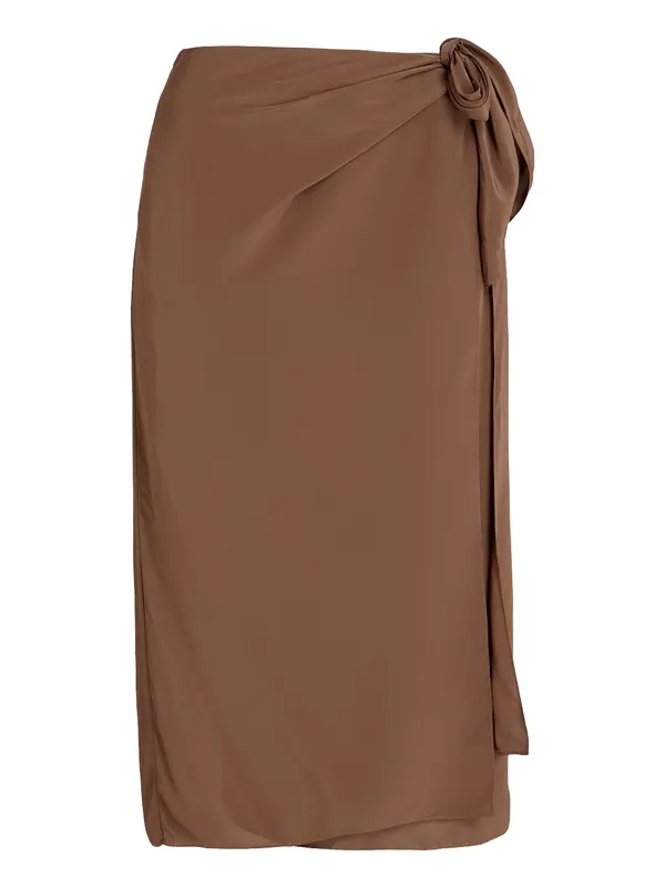 Theory Wrap-effect Crepe Midi Skirt - Brown