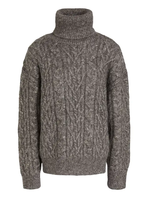 NILI LOTAN Annie Cable-knit Turtleneck Sweater - Dark Gray