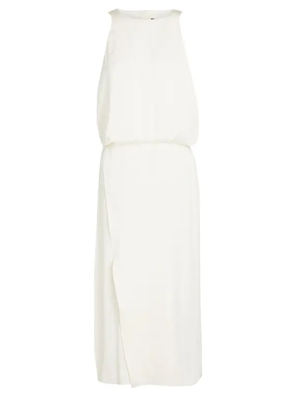 Theory Crinkled Wrap-effect Satin Midi Dress - Ivory