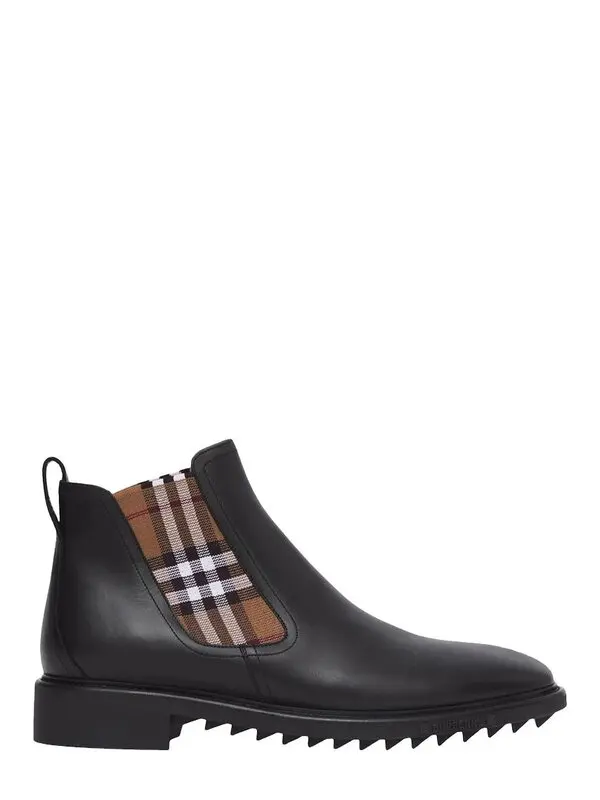 Burberry Check Panel Ankle Boots - Black