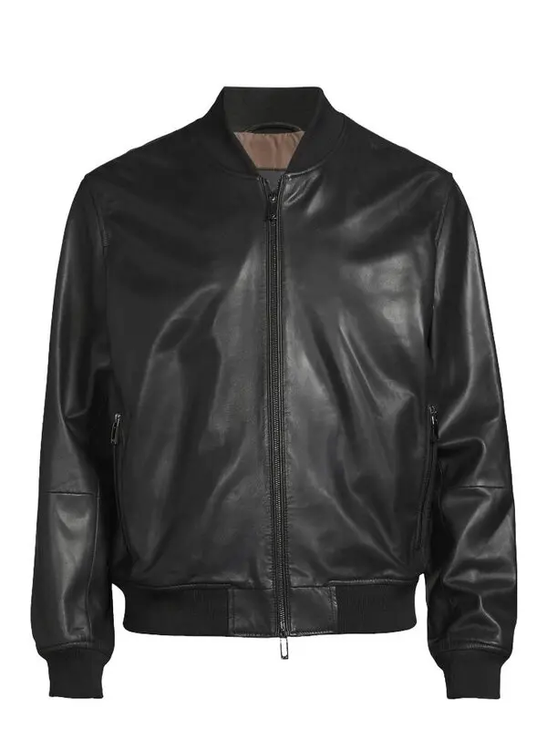 Emporio Armani Leather Bomber Jacket - Black