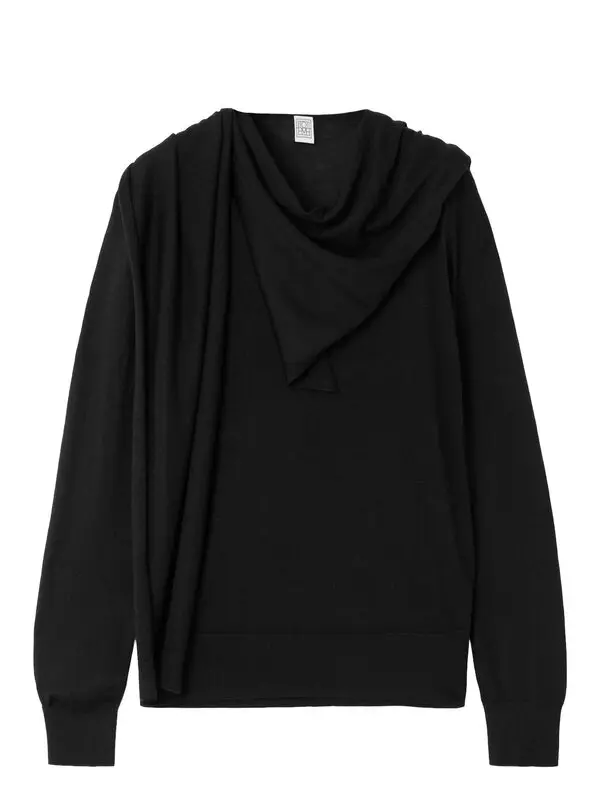 TOTEME Draped Wool And Silk-blend Sweater - Black