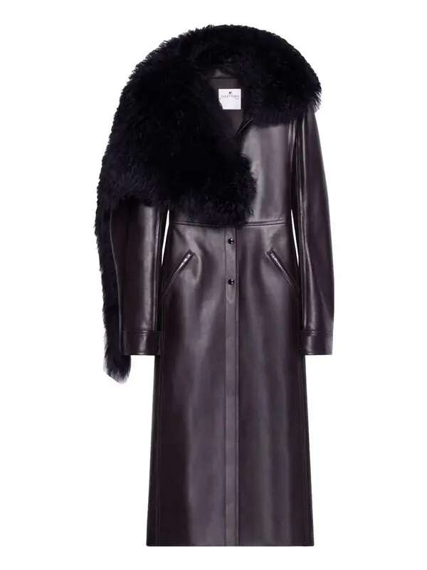 COURREGES Shearling Collar Leather Coat - Brown