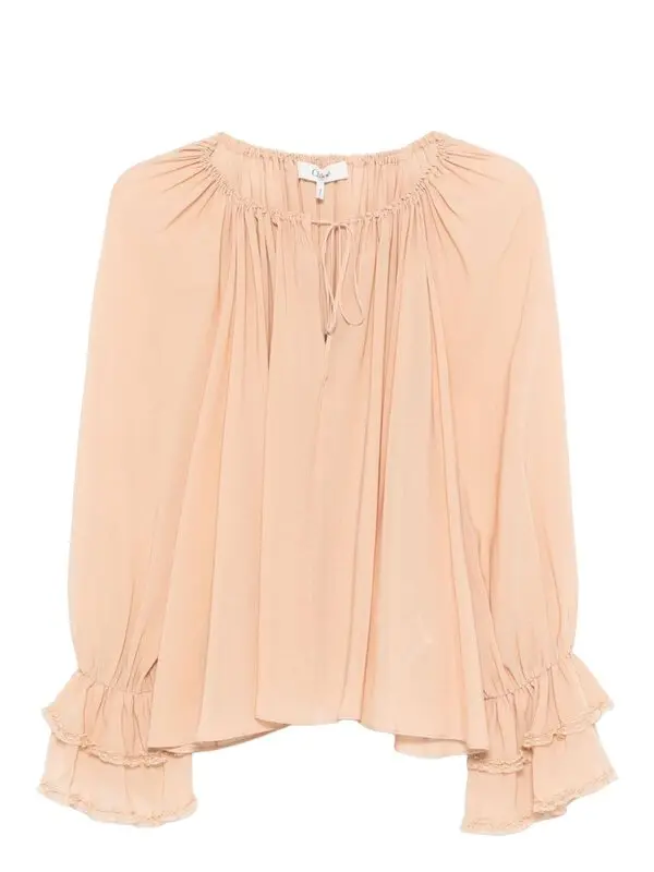 Chloé Gathered-detail Silk Blouse - Neutrals