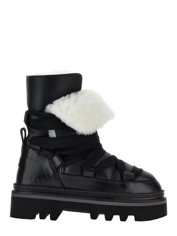Hogan Faux-fur Trim Ankle Boots - Black