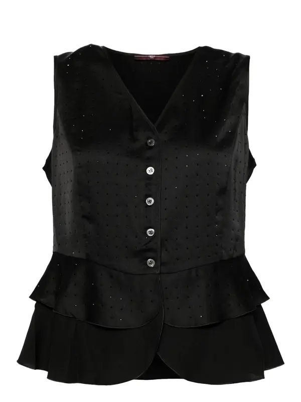 High Rhinestone Embellished Gilet - Black