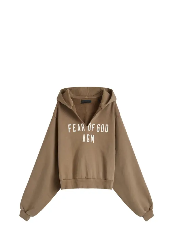 Fear Of God Heavy Fleece Cropped V-neck Hoodie - Military