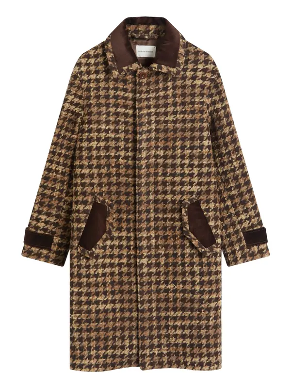 Drole De Monsieur Houndstooth Tweed Trench Coat - Brown